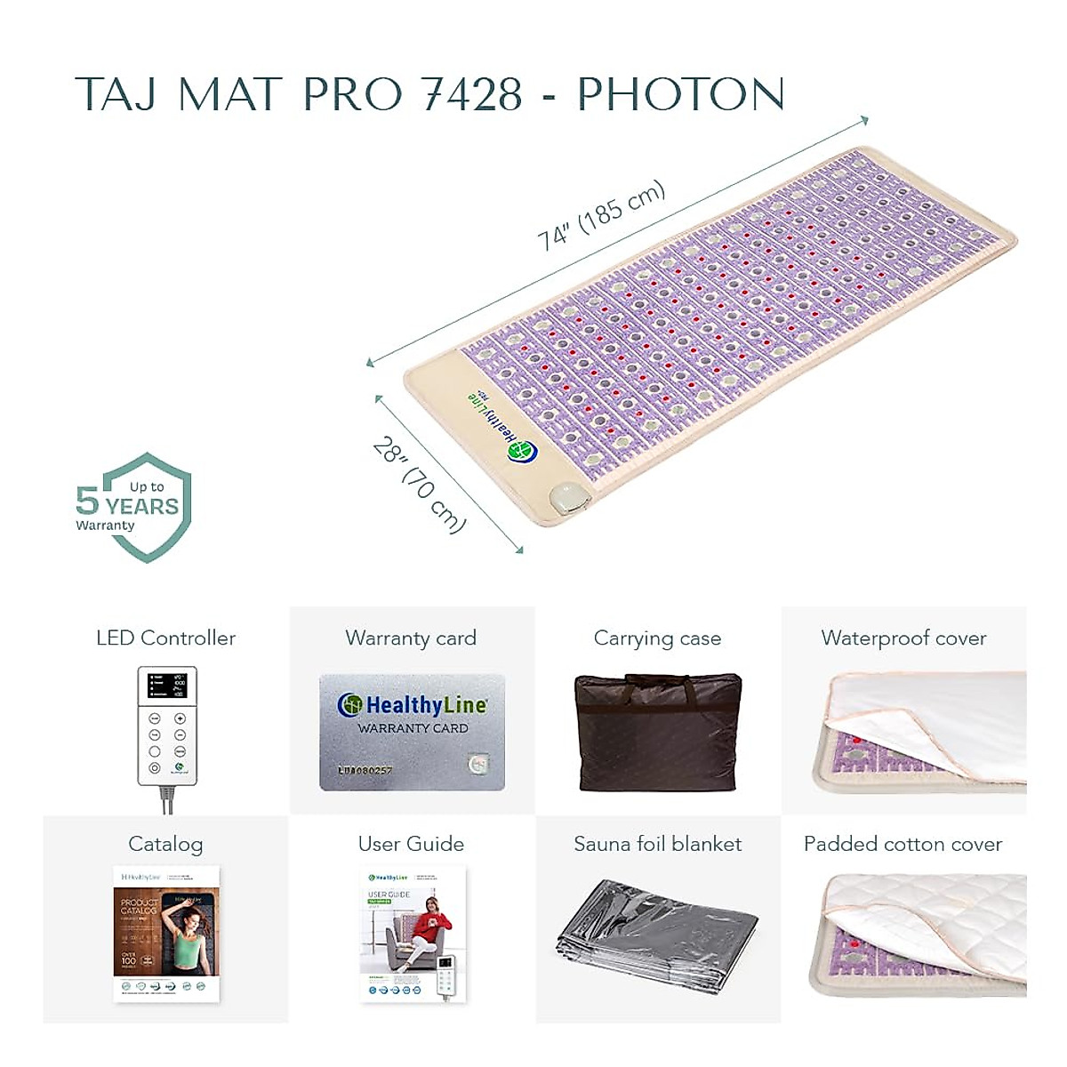 Healthyline Advanced Infrared Heating Pad - Amethyst, Tourmaline and Jade Gemstones - Heated Mat with LED Red Lights, Negative Ions and Hot Crushed Stones (Full Pro 74" x 28")