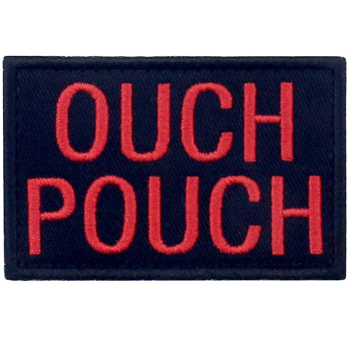 Ouch Pouch Embroidered Patch Tactical Moral Applique Fastener Hook & Loop Emblem, Red & Black