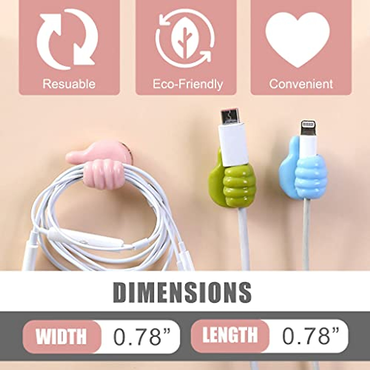 Dazzle fairy Thumb Wall Hooks Cable Holder – Pack of 24 Self Adhesive Thumb Hooks | Hanging Cable Clips Key Hook Multi-Function Wall Hooks for Cable Management