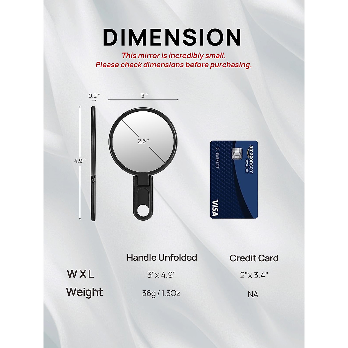 OMIRO Small Hand Mirror, 3 Inches Mini Hand Held Compact Folding Mirror for Men Women (Black,1 Pack)