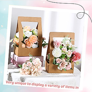 Sabary 12 Pcs Craft Paper Gift Bags Flower Box with Handle Valentine's Day for Arrangements Flower Bouquet Packaging Floral Basket Supplies Graduation Wedding Christmas Mother's Father's Day