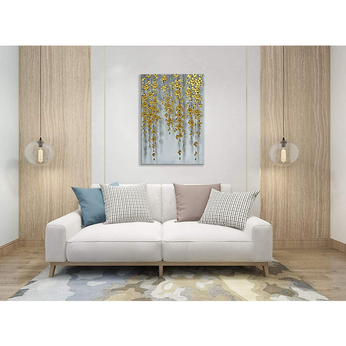 zoinart 3D Modern Oil Painting on Canvas Hand Painted Abstract Flower Paintings Gold Floral Artwork Texture Vertical Canvas Wall Art Contemporary Art