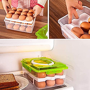 HOTUMN 2 Tiers Deviled Egg Containers with Lid & Holder Plastic Egg Holders Clear Egg Tray Egg Carrier Fridge Freezer Food Storage (Green) 24 eggs