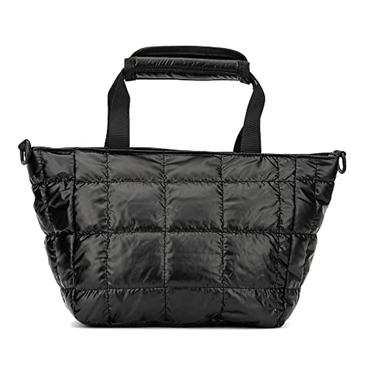 Olivia Miller Women's Fashion Sutton Black Quilted Padded Crossbody Tote Bag w Removable Strap, Medium Weekender Casual Purse Handbag