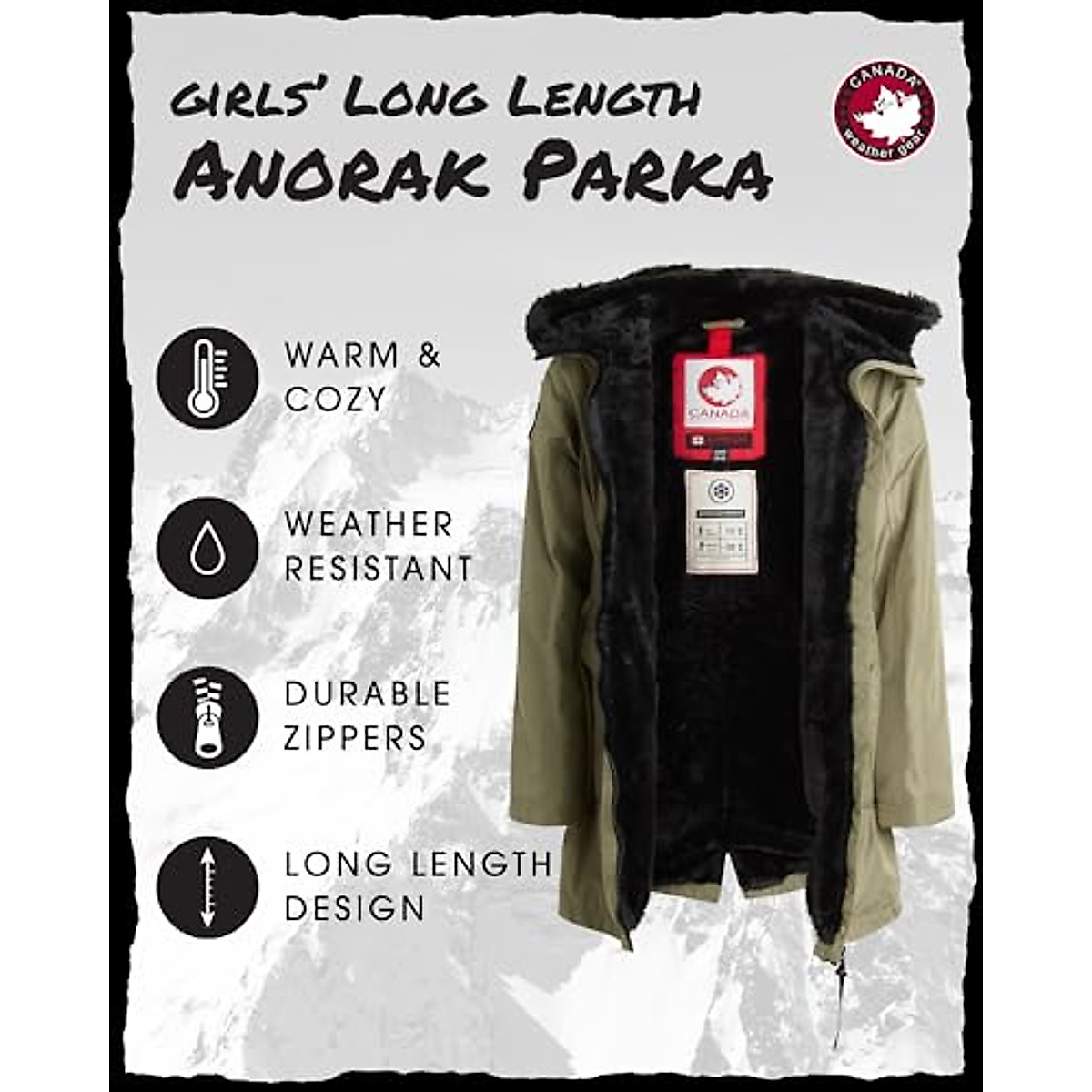 CANADA WEATHER GEAR Girls’ Winter Coat - Long Length Sherpa Lined Anorak Parka - Outerwear Jacket for Girls (7-16), Size 7/8, Sage