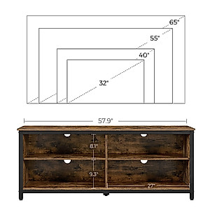 VASAGLE TV Stand for Televisions up to 65 Inch, Entertainment Center, with Adjustable Shelves for Living Room, Bedroom, 57.9 x 15.7 x 23.6 Inches, Rustic Brown + Black