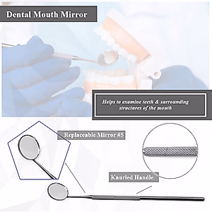 5 Pcs Oral Hygiene Kit Plaque Remover Professional Dental Picks for Teeth, Scraper, Serrated Tweezers, Mouth Mirror, Double Ended Picks for Gum Care Set Stainless Steel with Carrying Case