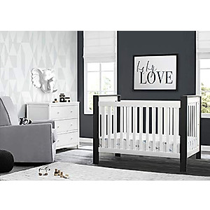 Delta Children Miles 4-in-1 Convertible Crib, Greenguard Gold Certified, Bianca White/Textured Midnight Grey