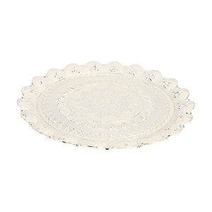 Ozgkee Turkish Tea Coffee Serving Tray, Vintage Style Embossed Pattern Round Coffee Plate for Bar Outdoor Dresser Dessert(Silver)