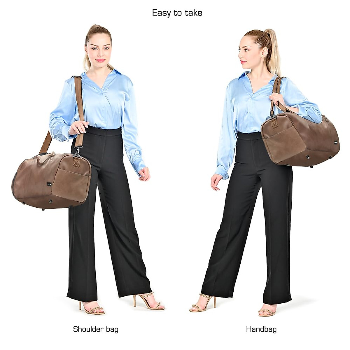 ROTOT Leather Travel Bag with Shoe Pouch, Carry-on Weekender Overnight Bag, Large Volume Gym Duffel Bag for Men and Women (Amaretto)