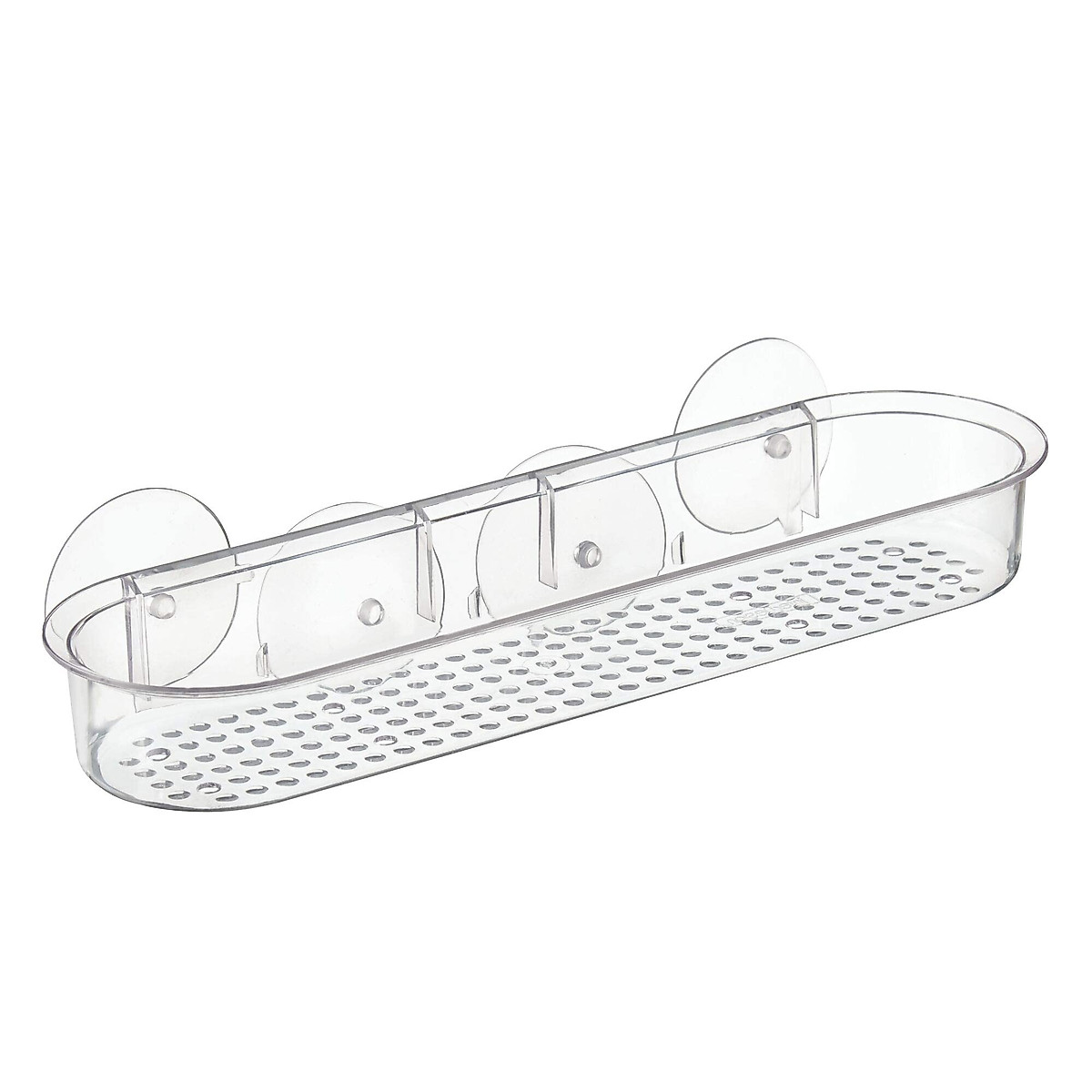iDesign Plastic Bathroom Suction Holder, Shower Organizer Shelf Basket for Sponges, Scrubbers, Soap, Shampoo, Conditioner, 15" x 4.5" x 2" - Clear