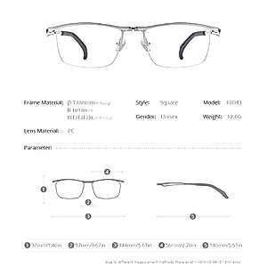 FONEX 180° Flip Titanium Glasses Frame for Men,Square Eyewear Optical Eyeglasses F8043 (F8044 Gold)