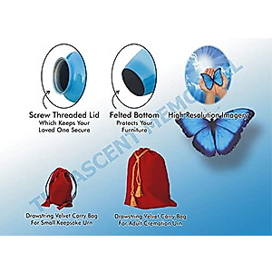 THE ASCENT MEMORIAL Urn for Human Ashes Adult Male Female | Butterfly Printed Large Funeral Urn | Complimentary Small Keepsake Vial | 2 Velvet Carry Bags for Urns and Keepsakes