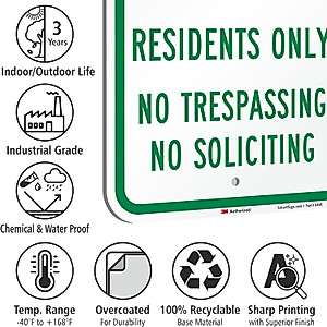 SmartSign 18 x 12 inch “Private Drive - Residents Only, No Trespassing, No Soliciting” Metal Sign, 63 mil Aluminum, 3M Laminated Engineer Grade Reflective Material, Green and White, Made in USA