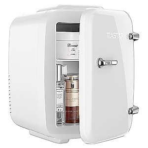 Tiastar Mini Portable Fridge, 4 Liter /6 Cans Skincare Fridge, 110V AC/ 12V DC Small Fridge for Bedroom Office Dorm, Thermoelectric Cooler and Warmer, White