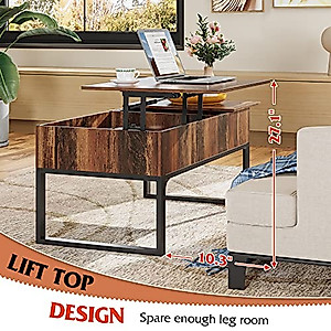 WLIVE Lift Top Coffee Table for Living Room,Modern Wood Coffee Table with Storage,Hidden Compartment and Drawer for Apartment,Home,Retro Brown.
