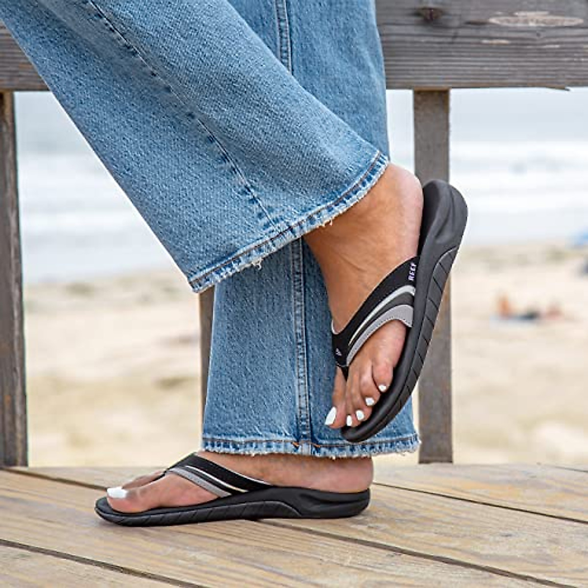 Reef Women's Sandals, Girls Slap 3, Black/Black/Aqua, 5