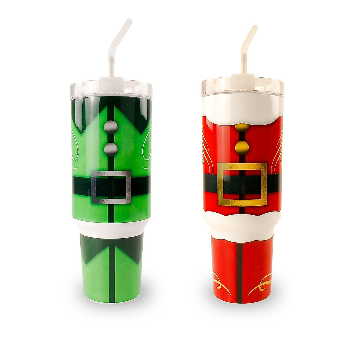 Hogg 2 Pack Christmas Tumbler 40oz - Santa Tumbler and Elf Tumbler, Christmas Tumblers with Lids and Straws, Santa Claus Christmas Cup, Santa Mug, Christmas 40 oz Tumbler, Holiday Tumbler with Handle