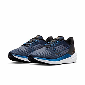 Nike Mens Air Winflo 9 Running Shoe, Obsidian/Dk Marina Blue-Black, 10.5 M US