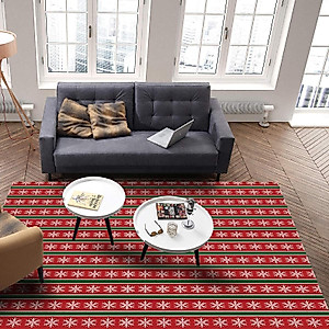 White Snowflake Christmas Decoration Area Rug, Modern Red Green Geometric Stripes Indoor Non-Slip Kids Rugs, Soft Machine Washable Carpet, for Front Porch Kitchen Entryway Doormats-4' x 6'