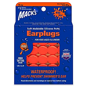 Mack's Soft Moldable Silicone Putty Ear Plugs – Kids Size, 15 Pair – Comfortable Small Earplugs for Swimming, Bathing, Travel, Loud Events and Flying | Made in USA