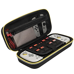 ButterFox Large Carrying Case for Hori Split Pad Compact, Fits Charger, 10 Game Holders (8 Physical + 2 Digital) - Black/Yellow