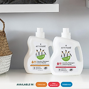 ATTITUDE Liquid Laundry Detergent, EWG Verified Laundry Soap, HE Compatible, Vegan and Plant Based Products, Cruelty-Free, Pink Grapefruit, 80 Loads, 67.6 Fl Oz