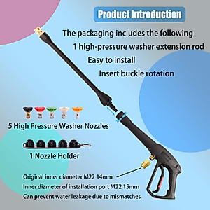 Pressure Washer Spray Gun - for Ryobi Pressure Washer Gun M22-14MM and M22-15MM Hose Connectors - with 1 Tips Holder and 5 Spray Nozzle Tips