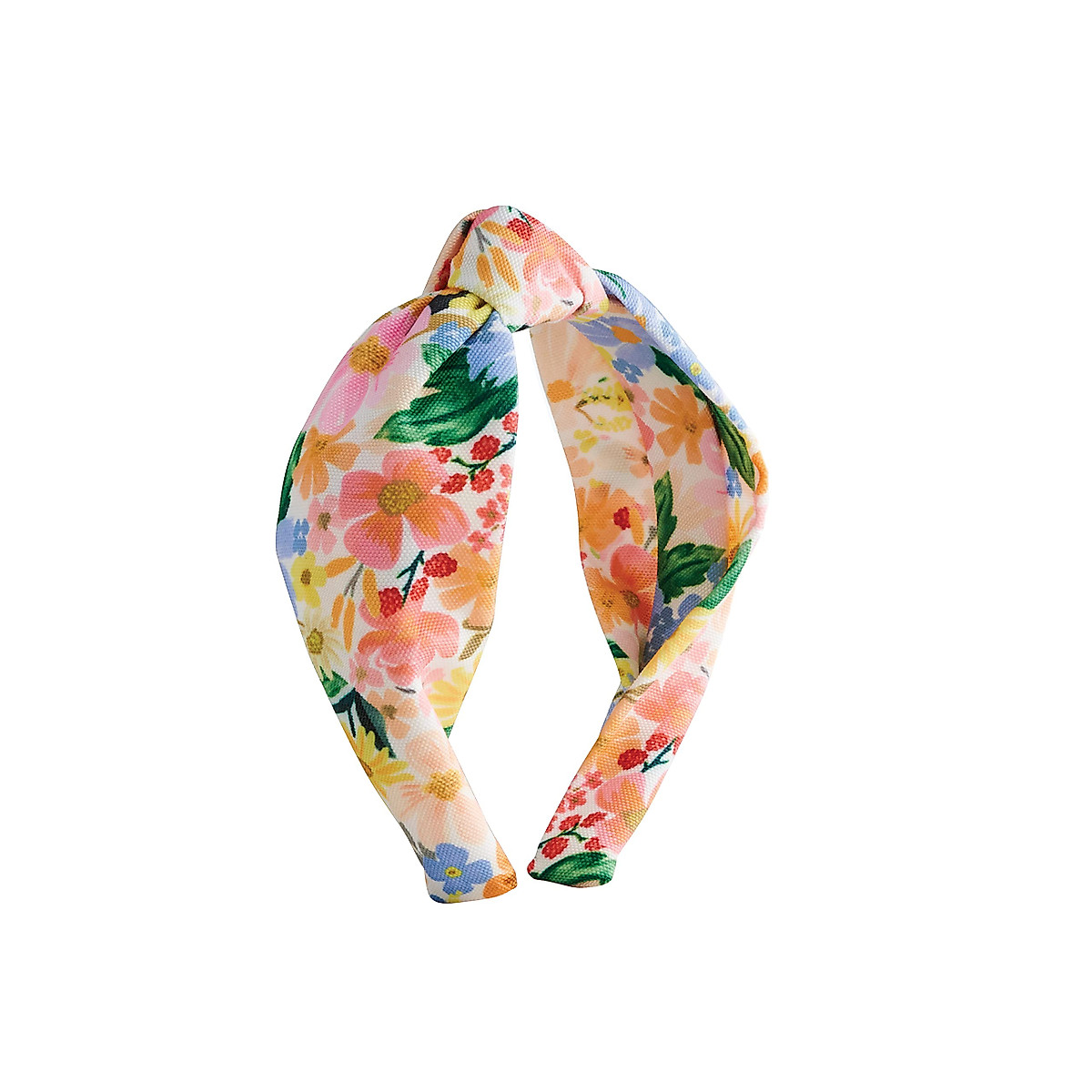 RIFLE PAPER CO. Marguerite Knotted Headband, Bright Floral Pattern, Design Printed Fabric Over Structured Full Polyester on Durable Plastic Band, 1 Count