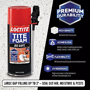 Loctite Tite Foam Big Gaps Spray Foam Sealant, Polyurethane Expanding Foam Insulation - 12 fl oz Can, Pack of 1