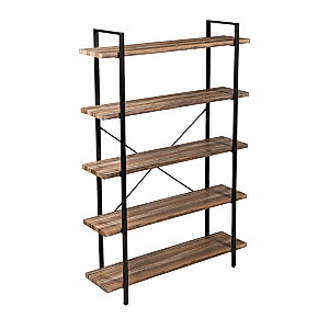 JAXSUNNY Industrial 5-Tier Open Storage Bookshelf Bookcase Organizer Furniture with Metal Frame for Home, Living Room, Office, Bedroom, Stable, Rustic Brown