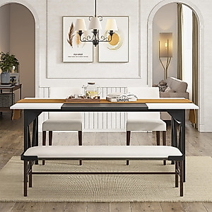 Tribesigns 71'' Large Dining Table for 6-8 Peoples, Modern Wood Kitchen Tables with Splicing Board, Rectangle Dinner Dining Room Table with Heavy-Duty M-Shapped Metal Frame