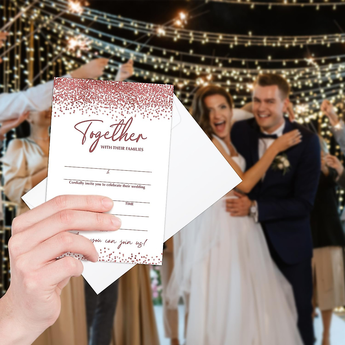 ESAMP Pink Rose Gold Wedding Invitations, Fill-in Blush Confetti Wedding Party Invitation Kit, Party and Reception Supplies (25 Cards and Envelopes), Perfect for the Wedding Shower-20