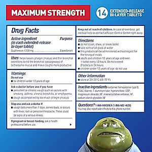 Mucinex 12 Hour Maximum Strength 1200 mg Guaifenesin Extended-Release Tablets for Excess Mucus Relief, Expectorant Aids Excess Mucus Removal, Chest Congestion Relief, 14 Tablets