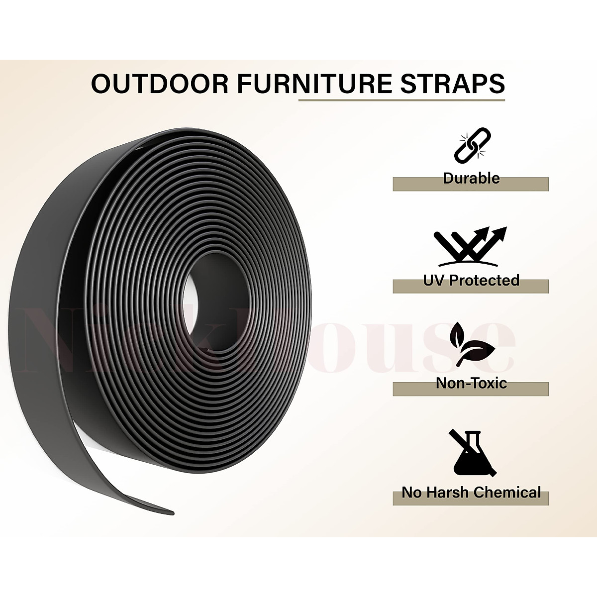 2" x 20' ft Vinyl Strap for Patio Chairs Repair Kit Outdoor Patio Lawn Furniture Repair Strap Strapping Matte Finish (Black) + 20 Free Rivets!