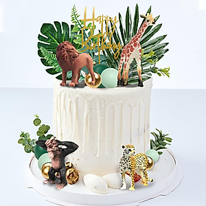 40 PCS Safari Jungle Cake Toppers Chimpanzee Monkey Cake Toppers Animals Figure Toys Gold Palms Picks Jungle Wild One Animals Cake Decorations for Baby Shower Safari Party Holiday Party (style 1)