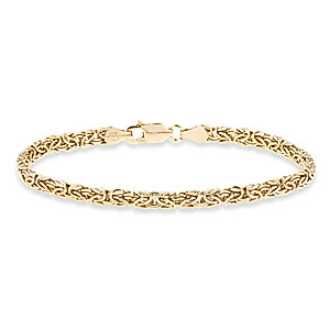 Miabella Italian 18K Gold Over Silver 4mm Flat Byzantine Link Chain Bracelet for Women, 925 Italy, 925 Italy (Length 7 Inches (Small))