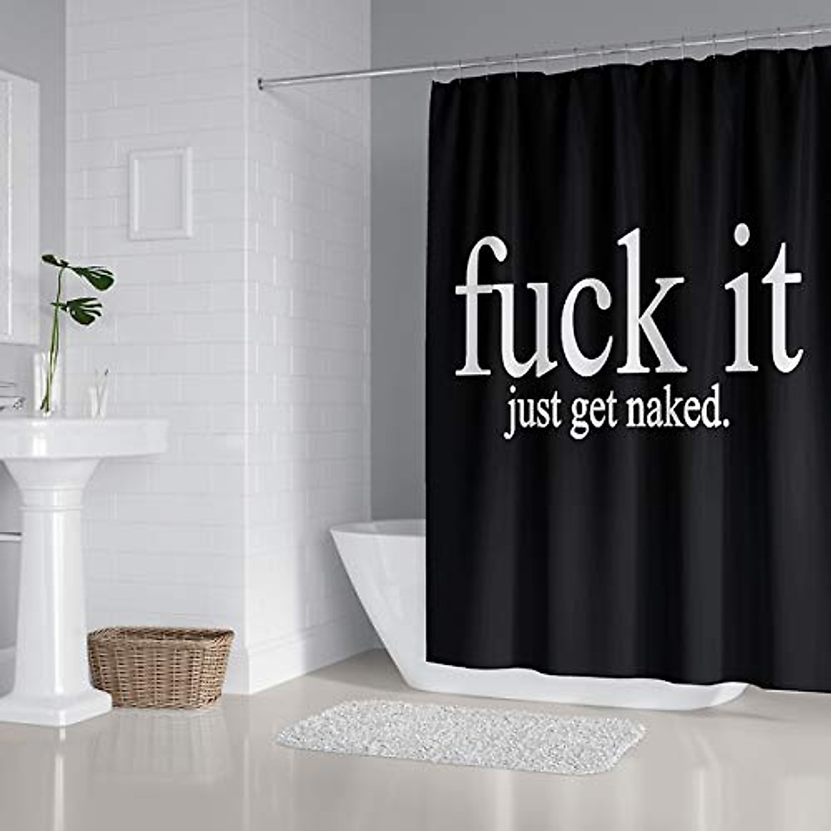 Fashion_Man GET Naked Black Shower Curtain Waterproof Fabric Cloth Polyester Bath Curtain, Anti-Slip Floor Mat Toilet Lid Cover Toilet Rugs Bath Mat, Cool Modern Bathroom Decor, Full Set (4pcs)