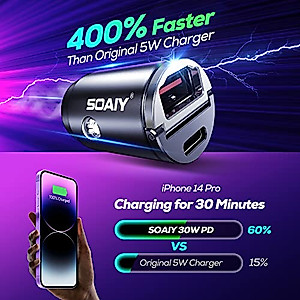 Car Charger USB C, PD 30W & QC 30W Fast Charging Car Charger Adapter [Ultra-Mini, Flush Fit, All Metal], Compatible with iPhone 14 13 12 Samsung S22/21/20 Pixel All Smartphone