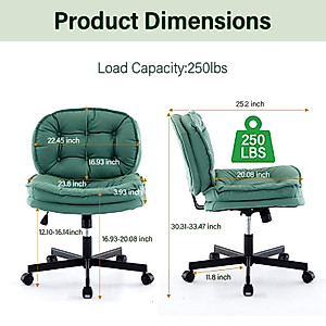 MONMEE Criss Cross Chair, Wide PU Leather Office Chair with Wheels, Armless Makeup Swivel Chair, Modern Ergonomic Adjustable Comfy Computer Gaming Chair for Home Office