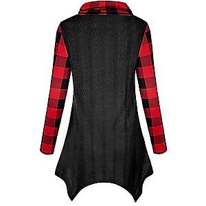 Cestyle Tunic Sweaters to wear with Leggings Christmas Plaid Sweatshirts for Women Long Sleeve Asymmetrical Hem Dressy Tops Lightweight Pullpver Tops Black Red Plaid XX-Large
