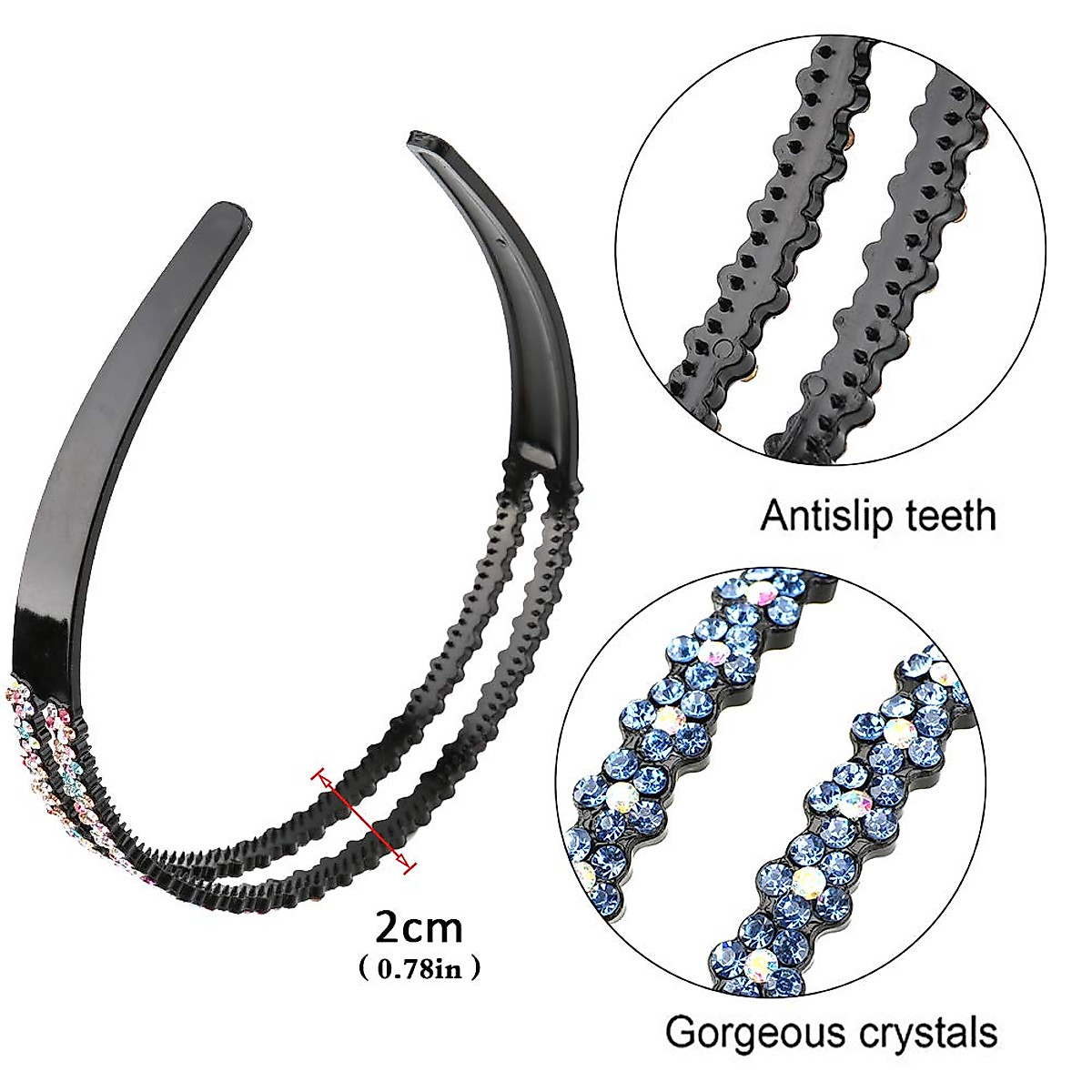 BKpearl 6 Pack Rhinestone Headbands, Fashion Teeth Hairband Double Row Non-slip Hair Hoop for Women Girls