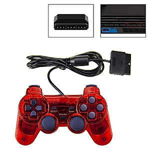 Funcilit Roll over image to zoom in Wired Controller for PS2, Double Shock Vibration Twin Shock Wired Gamepad for Sony Playstation 2,Red,2025