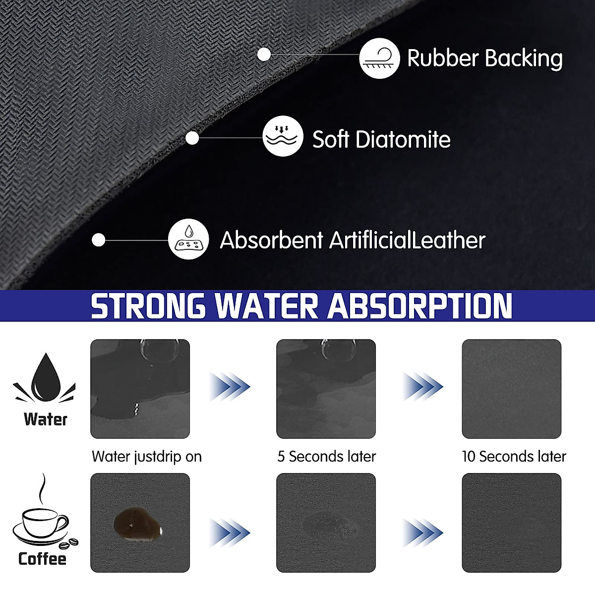 Coffee Bar Mat for Spill-proof, 18 x 12 Inch Hide Stain Abosrbent Coffee Mat | Non-Slip Rubber Backed Coffee Bar Accessories Under the Cofee Machines