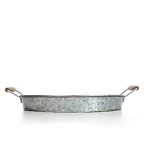 Gathery Galvanized Round Tray w/Wooden Handles for Home, Office, Party, Wedding, Spa, Serving (Original)
