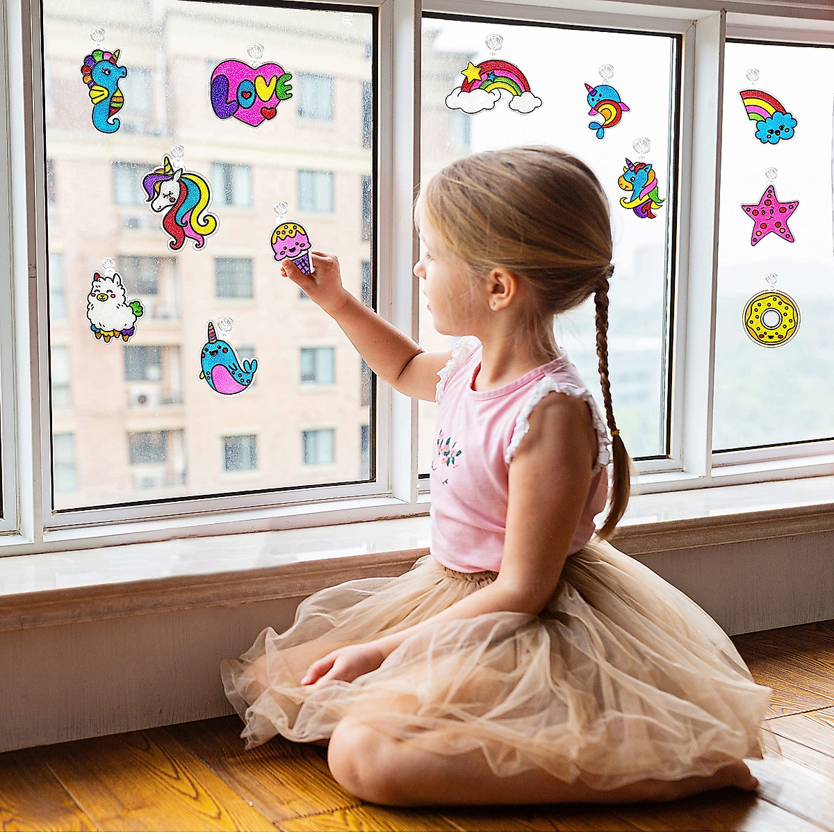 TOYLI Window Glitter Painting Kids Arts and Crafts Creative Set, 26 Suncatchers Kit,Gifts for Boys,Girls Ages 5,6,7,8,9,10 DIY, Great Home Birthday Party Idea, Your Own Fun Painting Activity NON Toxic