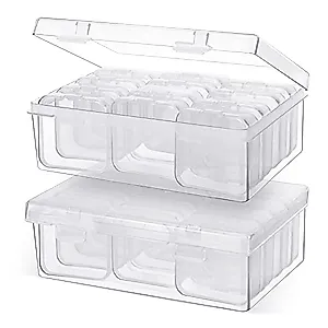 Blulu 24 Pcs Small Bead Organizer Plastic Bead Storage Containers Clear Plastic Storage Case Craft Containers with 2 Pcs Hinged Lid Clear Craft Cases (6.7 x 4.33 x 2.36 Inch, 2.12 x 2.12 x 0.79 Inch)