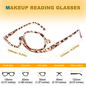 JO 2 Packs Makeup Reading glasses Magnifying Readers for Women with Spring Hinge One Eye Cosmetic Readers Rotating Lens (Tortoise/Blue, 2.5, x)