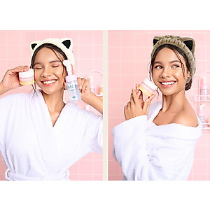 Huachi 2 Packs Cute Cat Spa Headband for Washing Face Makeup Skincare, Animal Headbands for Women Girls Trendy Stuff Gifts Soft Coral Fleece Facial Wash Hair Accessories (Beige+ Khaki)