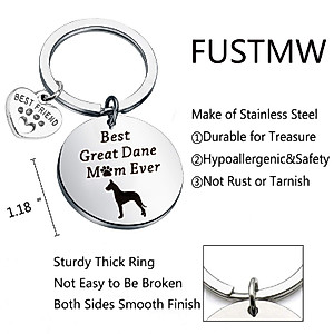 FUSTMW Great Dane Lover Gifts Best Great Dane Mom Ever Keychain Great Dane Mom Gifts for Dog Owners (silver)